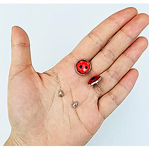 Red Ladybird Girl’s Earring Studs Black Spots Silver Bug Earrings for Halloween Christmas Birthday Cosplay Gifts