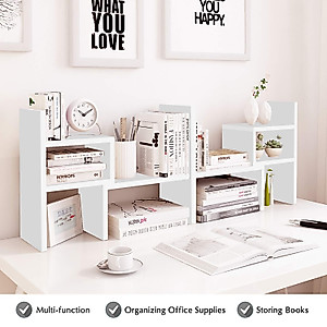 Jerry & Maggie - Desktop Organizer Office Storage Rack Adjustable Wood Display Shelf | Birthday Gifts - Toy - Home Decor | - Free Style Rotation Display - True Natural Stand Shelf (White)