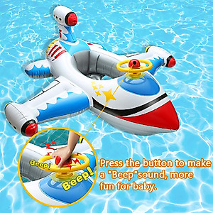 Baby Inflatable Pool Float Swimming Float Boat with Steering Wheel Horn for Kids Toddlers Age 1-4 Boys Girls Inflatable Ride-ons Summer Pool Swim Ring Beach Supplies