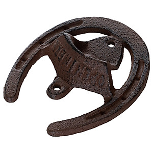 Giftcraft 086512 Horseshoe Design Rustic Brown Wall Mount Bottle Opener, 4.5 Inches Height, Cast Iron Metal