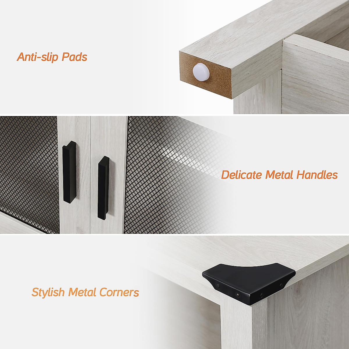 WAMPAT 2-in-1 TV Stand for 100+ Inch TV, Farmhouse & Industrial Media Entertainment Center w/Sliding Mesh Doors, Rustic TV Console w/Storage Shelves & Blue LED Lights for Living Room, Antique White