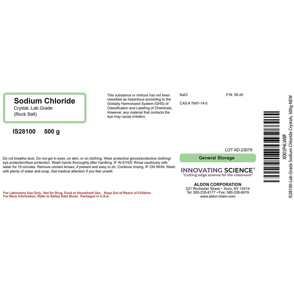 ALDON Innovating Science Lab-Grade Sodium Chloride Crystals, 500g - The Curated Chemical Collection