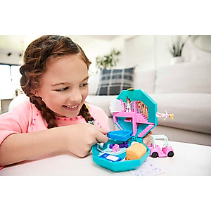 Polly Pocket Playset, Travel Toy with 2 Micro Dolls, Toy Car & Surprise Accessories, Pamperin Perfume Spa Compact