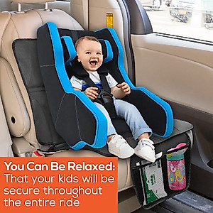 Trobo Car Seat Protector for Child Carseat, Luxury Non-Slip Large Thick Padding Waterproof Baby Car Seat Mat Pad Cover with 2 Mesh Organizer Storage Pockets to Protect Leather and Upholstery, Black