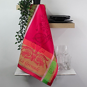 Garnier Thiebaut French Jacquard Kitchen Towel 100% Cotton Fruits Collection (Grenade Rose)
