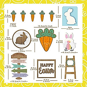 Patelai 12 Pcs Easter Tiered Tray Decor Set Rustic Easter Decorations for Tiered Tray Bunny Farmhouse Tiered Tray Items Easter Egg Rabbits Carrots Wood Sign Happy Easter Decoration for Indoor Home