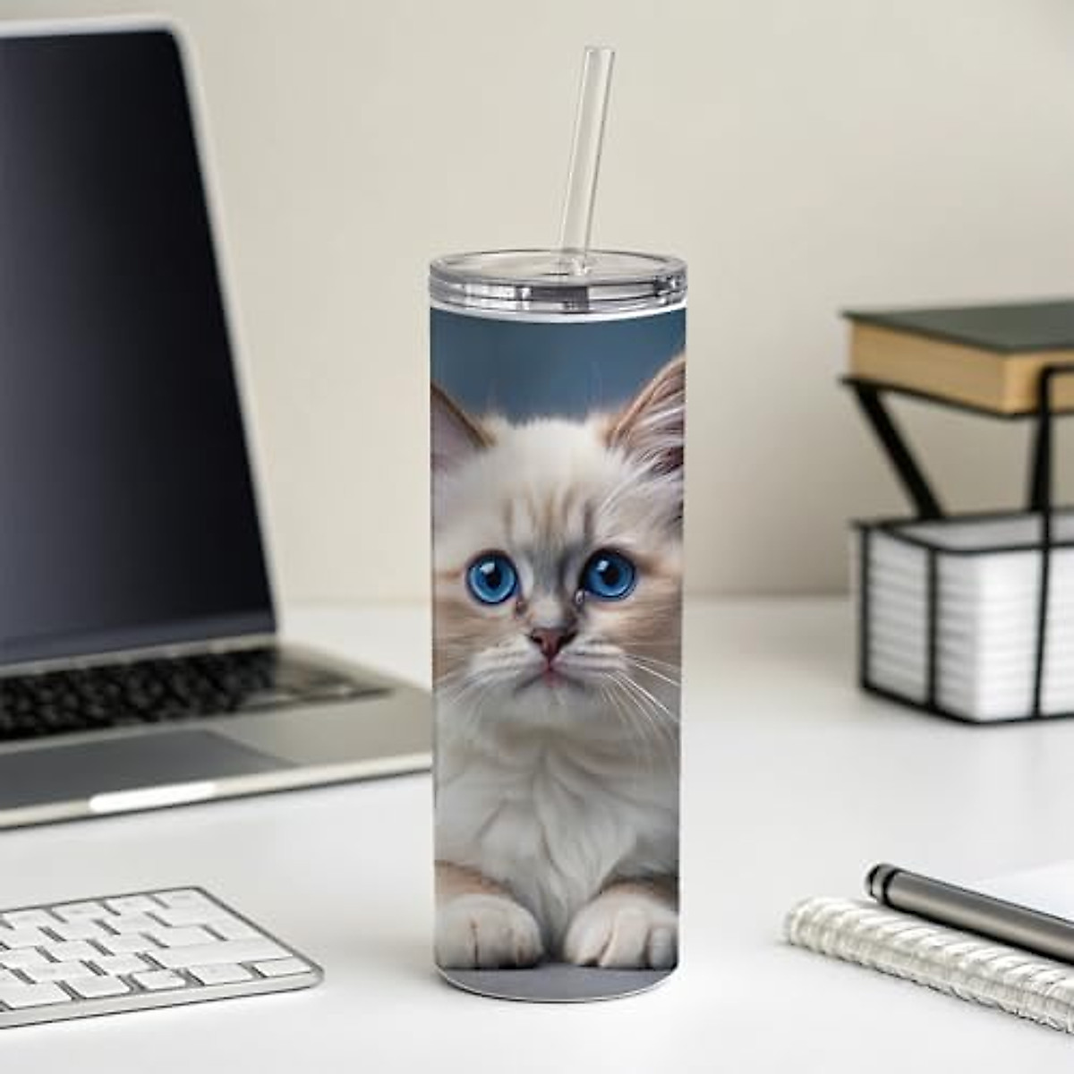 Ragdoll Cat Kitten Photo Skinny Tumbler 20oz with Straw Insulated Water Bottle Gift
