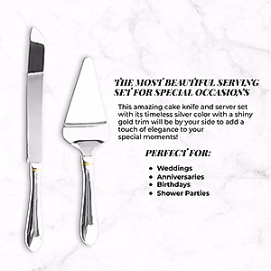 Stainless Steel Cake Serving - Cake Knife and Server Set - Cake Serving Set With Serrated Blade for Easier Cutting - Silver -Holidays, Birthdays, Wedding, Anniversary