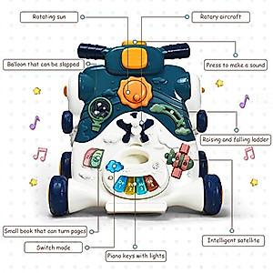 BABY JOY Sit-to-Stand Walker, 3 in 1 Baby Walker, Ride on Car, Game Panel, Kids Multifunctional Activity Center w/Lights, Music, Cute Toys, Educational Push Pull Learning Walker for Toddlers (Blue)