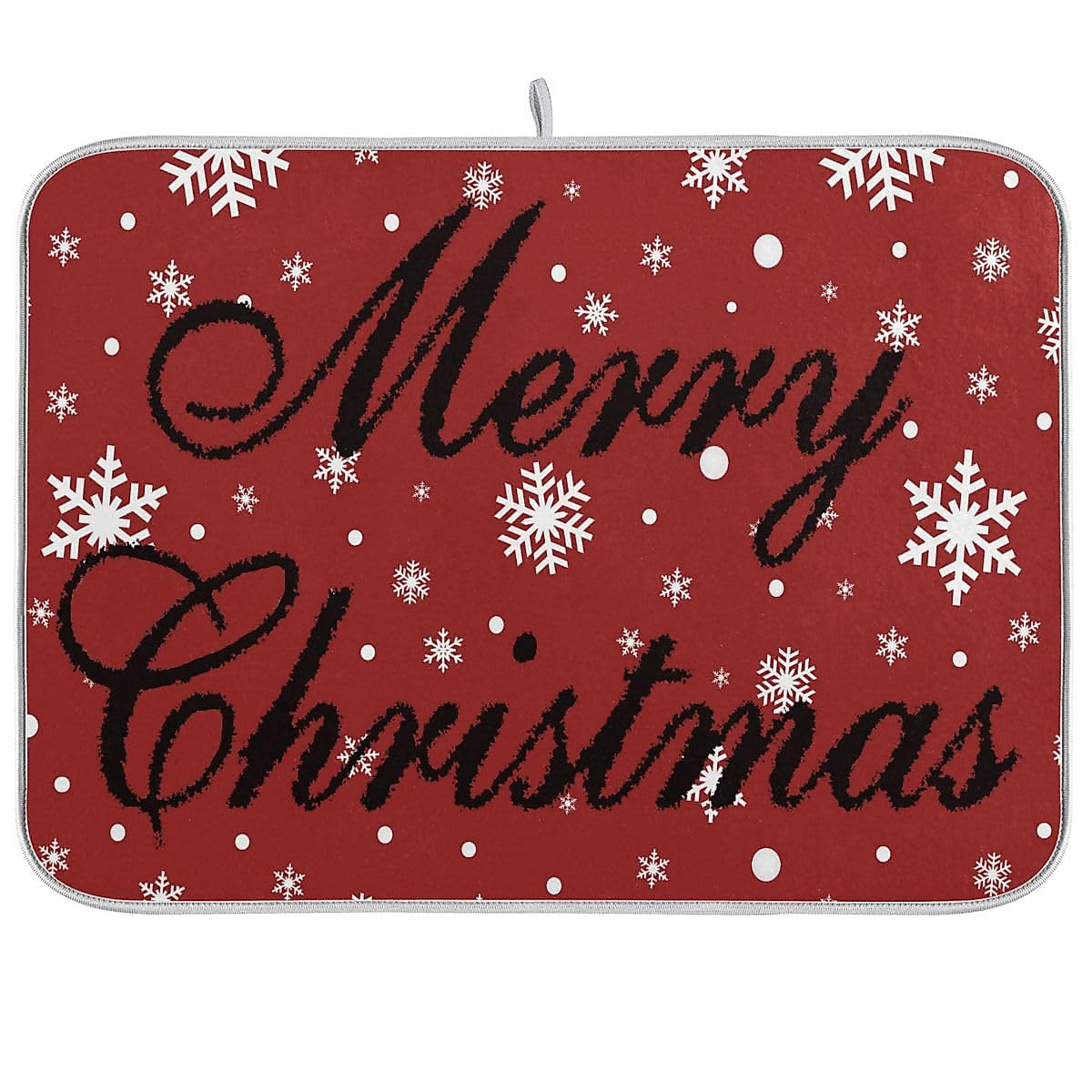 Merry Christmas Red Dish Drying Mat for Kitchen Winter Snowflake White Microfiber Drying Mats Absorbent Reversible Dish Pad Large Dish Draining Mat 18x24 inch
