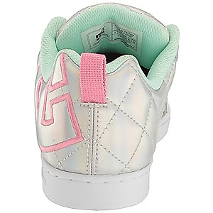 DC Women's Court Graffik SE Skate Shoe, White/Metallic Silver/Pink, 10.5
