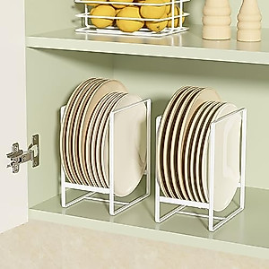 LINFIDITE Plate Holder Organizer 2 Pack Dish Storage Rack Upright Cabinet Dish Drying Rack White Metal Dish Holder Stand for Kitchen Counter Cupboard and 7.87in. x 6.29in. x 4.52in.White