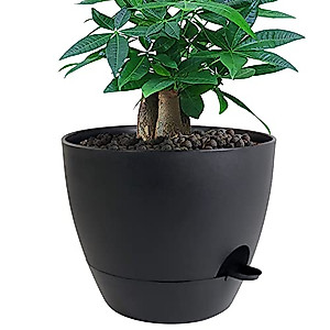 UOUZ 12 inch Large Self Watering Pots, Plastic Planters with 60oZ Removable Deep Reservoir and Multi Mesh Drainage Holes for Indoor Outdoor Garden Plants and Flowers, Black