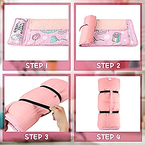TANOSHII® Toddler Nap Mat with Pillow and Blanket, Portable Kids Sleeping Mats for Daycare, Preschool, 21" x 53", Lightweight and Soft Sleeping Bags for Kids (Unicorn, 21" x 53")