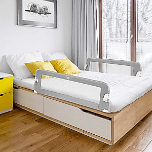 BABY JOY Double Sided Bed Rail Guard, 2 Pack, Extra Long, Swing Down for Convertible Crib, Folding Baby Safety Bedrail for Kids Twin Full Size Queen King Mattress, Rails for Toddlers (Gray, 48-Inch)