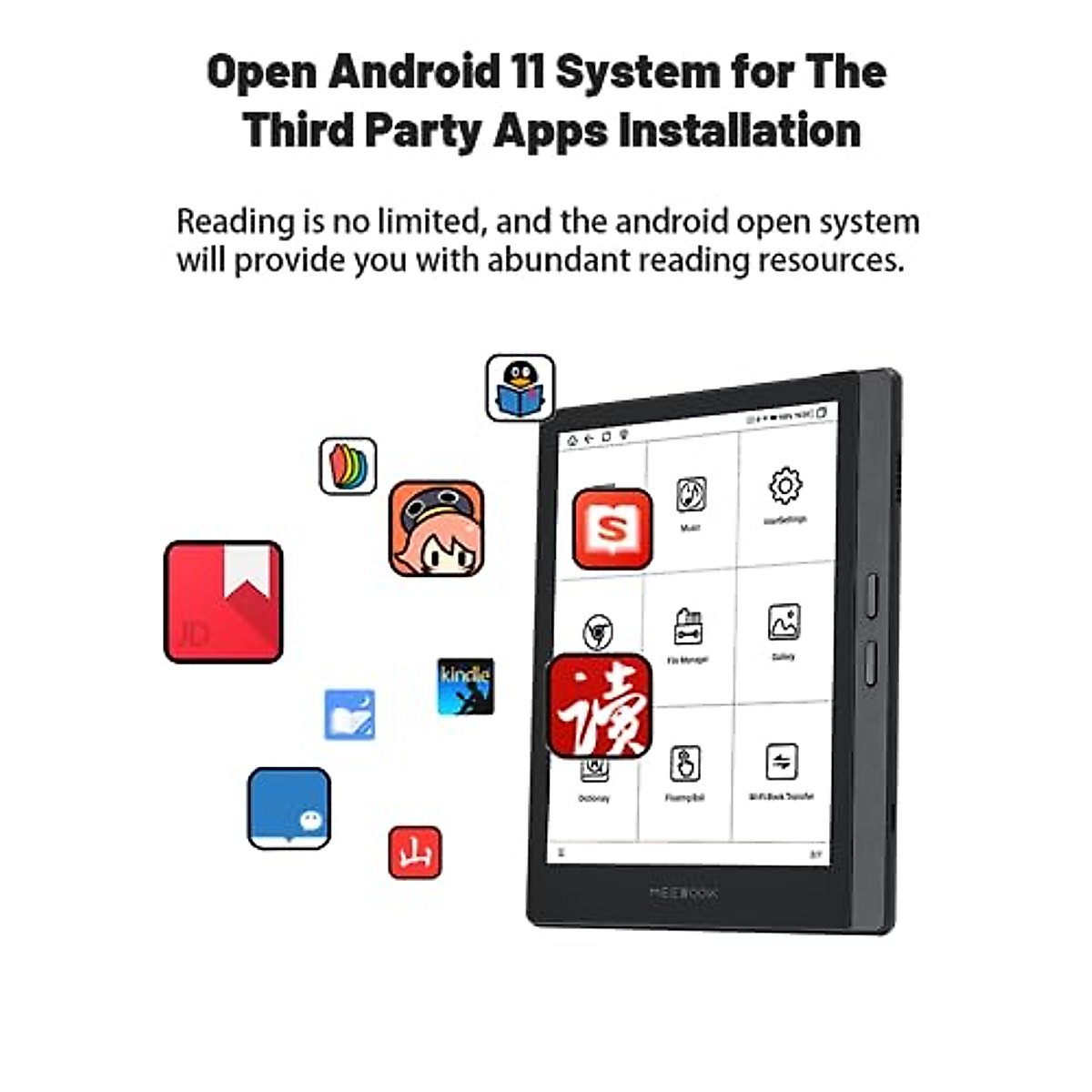 Meebook E-Reader M7 | 6.8' Eink Carta Screen | 300PPI Smart Light | Android 11 | Ouad Core Processor | Out Speaker | Support Google Play Store | 3GB+32GB Storage | Micro-SD Slot | Gray