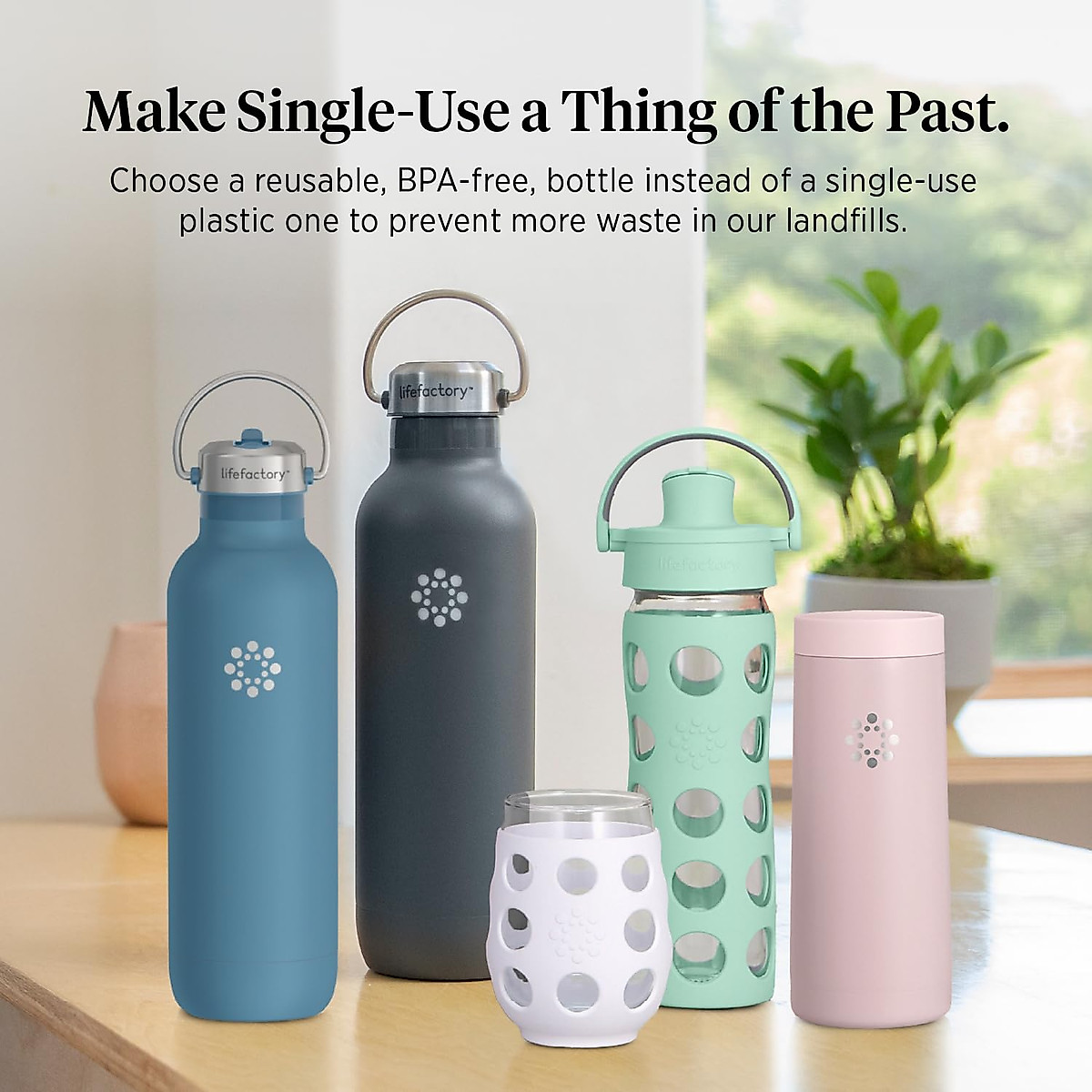 LIfeFactory Stainless Steel Vacuum-Insulated Sport Bottle, 24 Ounce, Mint