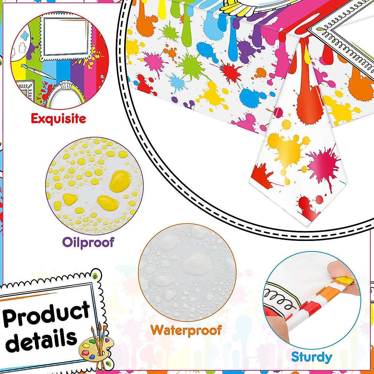 Art Party Decorations Paint Party Tablecloth Paint Party Supplies Creative Paint Theme Table Cloth Printing Art Party Table Cloth Machine Washable Tablecloth for Decor (3 Pieces)