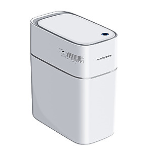 MOPUP Touchless Bathroom Trash Cans, Waterproof Motion Sensor Bedroom Garbage Can, 3.5 Gallon Slim Plastic Narrow Small Dogproof Trash Bin for Office,Living Room,Kitchen, White