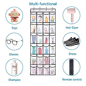 Over The Door Shoe Rack with 24 Large Mesh Pockets, Back of Door Organizer Hanging Bag for Closet Entryway Bedroom Bathroom Pantry Hanging Holder for Hats Sneakers High Heeled Shoes flip flops, White