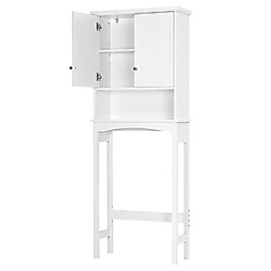 UTEX Bathroom Storage Over The Toilet, Bathroom Cabinet Organizer with Adjustable Shelves and Double Doors, White