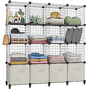 HOMIDEC Closet Organizer, 16 Wire Cube Storage Organizer DIY Bookcase Bookshelf, Metal Grids Storage Shelves for Office, Bedroom, Living Room, Modular Storage Cubes Unit