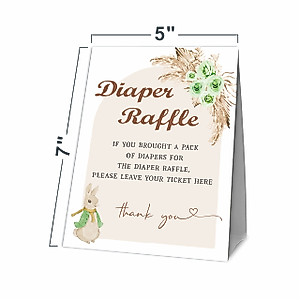 JCVUK Baby Shower Games, 1 Diaper Raffle Standing Sign with 50 Diaper Raffle Tickets,Green Bunny Theme Babyshower Party Decorations and Supplies For Boys or Girls(LBLK-B06)