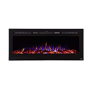 Touchstone Smart Electric Fireplace-The Sideline® 50 Inch Wide-in Wall Recessed-30 Realistic Ember Color/Flame Options-1500W Heater w/Thermostat-Black-Log & Crystal Hearth Options -Alexa®/WiFi Enabled