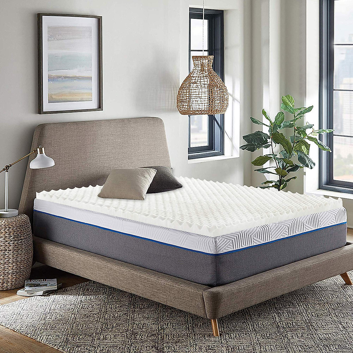 Nutan 3-Inch High Density Convoluted Egg Shell Breathable Foam Topper,Adds Comfort to Mattress, Full
