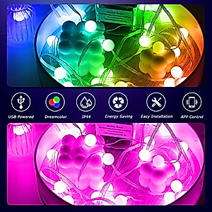 Color Changing Globe String Lights,16.4Ft 50 LED Waterproof Colorful Ball Fairy Lights with RF Remote & APP, 5V USB RGB Music Sync Twinkle Ball Lights for Garden Camping Dinner Wedding Birthday Party