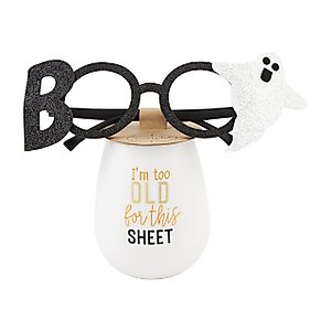 Mud Pie, Old, Funny Adult Halloween Silicone Wine Set, glass 16 oz | glasses 2" x 5 1/2"