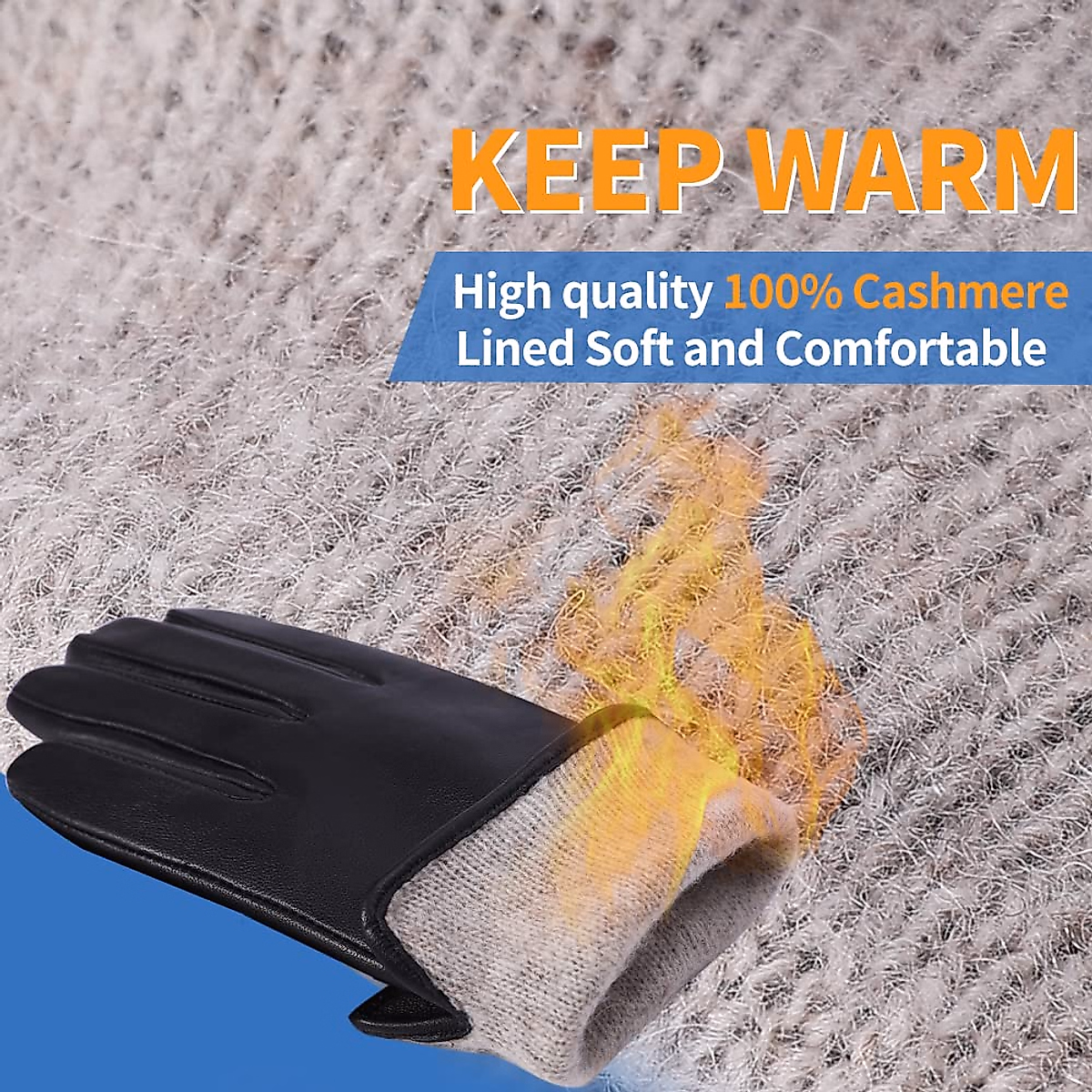 MGGMOKAY Womens Touchscreen Nappa Lambskin Leather Gloves(100% Cashmere Lining),BLack,Medium