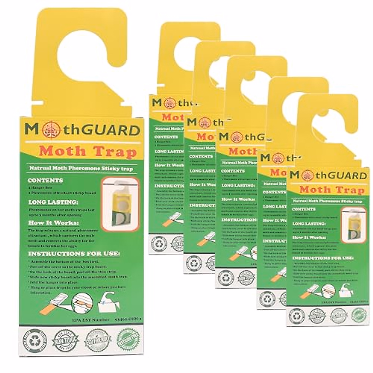 6 Pack – Powerful Pheromone Enhanced Moth Traps – Refillable Hanging Box - Odor-Free & Natural for Closet, Pantry, Kitchen