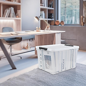 Lesbin 4-Pack 50 L Clear Plastic Storage Bin, Large Clear Latch Box with Wheels