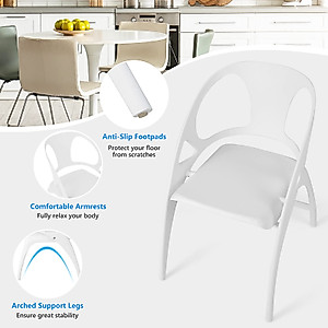 Giantex Folding Dining Chairs Set of 2, Outdoor Plastic Dining Chairs with Armrest and High Backrest, 330 LBS Modern Dining Chairs for Dining Room Kitchen, White