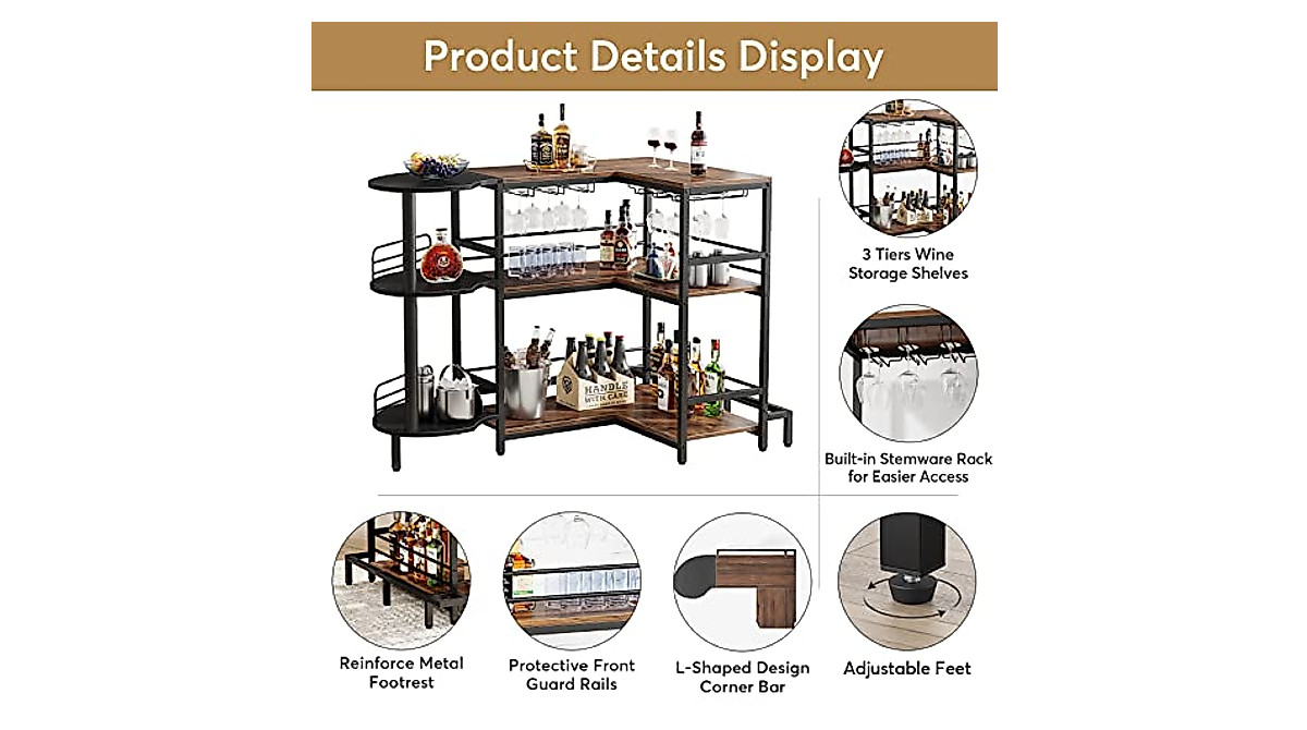 Tribesigns 3-Tier L-Shaped Liquor Bar Table for Home
