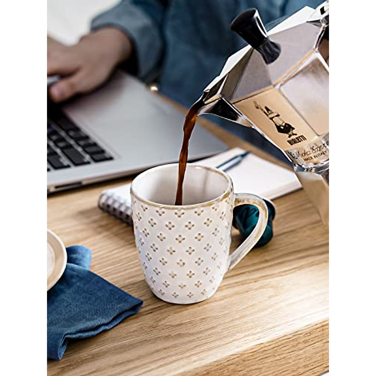 LE TAUCI Coffee Mugs 7 oz, Espresso Cups, Embossment Housewarming Gift, Ceramic Demitasse Cup for Double Shot, Latte, Cappuccino, Lungo, or As Kids Mugs with Handle - 2.7 inch, Set of 4, Arctic White