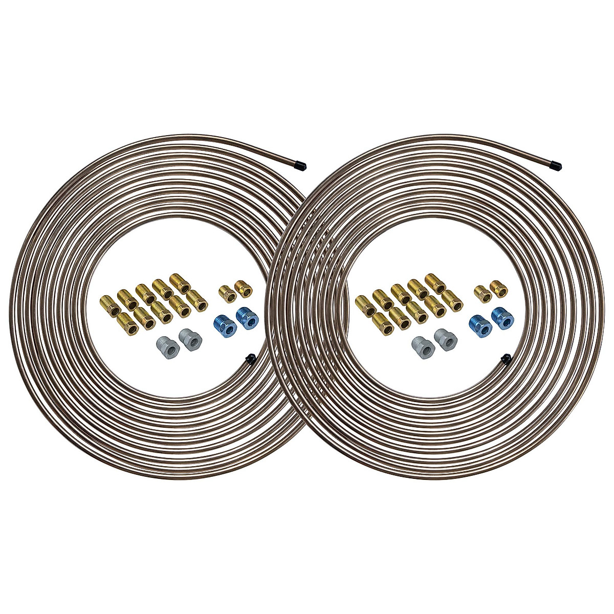 4LIFETIMELINES - 1/4" x 25' True Copper-Nickel Alloy Non-Magnetic, Brake Line Tubing Coils and Fittings, 2 Complete Kits, Brake Line Roll and Fittings, Copper Nickel Tubing, Fuel Line Repair