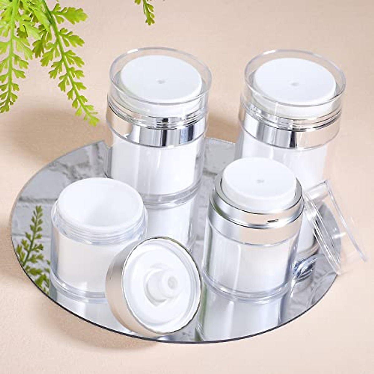 Lurrose Vacuum Container 4 Pcs Airless Pump Jars Empty Acrylic Makeup Cosmetic Jar Containers Refillable Travel Lotion Jar for Moisturizer Skincare Cream Hydrating Face Primer
