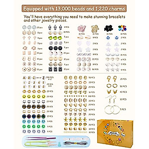 BOZUAN 4 Boxes 14220 PCS Polymer Clay Beads for Bracelet Making Kit for Teen Girls Ages 6-12, Jewelry Making Kit with White Turquoise, Volcanic Stones, Obsidian, Crystal Stones and So On