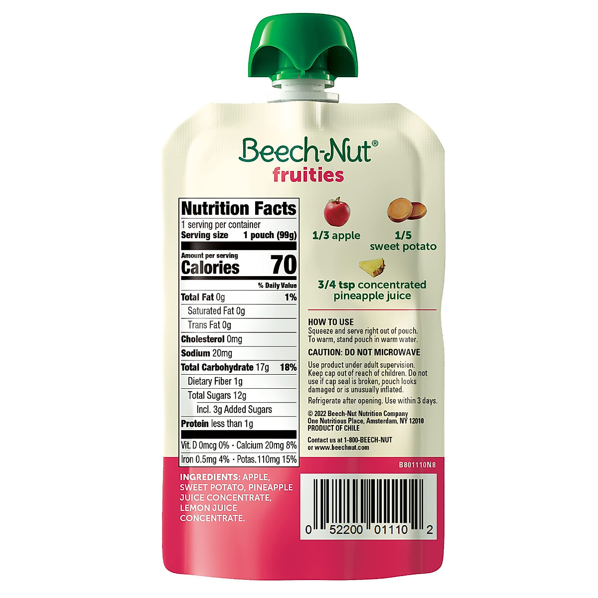 Beech-Nut Baby Food Pouches, Apple Sweet Potato Pineapple Fruit Puree, 3.5 oz (18 Pack)
