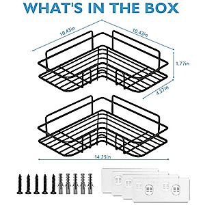 GUOLAIBA Corner Shower Caddy, 2-Pack Adhesive Shower Caddy, Rustproof Stainless Steel Bathroom Shower Organizer, No Drilling Wall Mounted Shower Rack, for Bathroom, Black