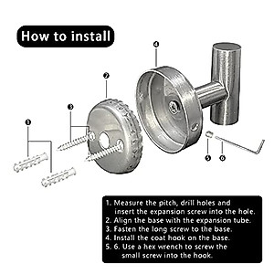 HUFEEOH Towel Hooks, SUS304 Stainless Steel Modern Coat/Robe Clothes Hooks, Wall Hook Heavy Duty for Bathroom Bedroom,Kitchen,Restroom,Hotel - Brushed Nickel and Wall Mounted (6PC, Silver)