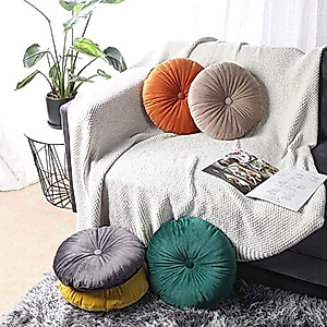Elero Velvet Round Throw Pillow Pleated Round Pillow Cushion Decoration for Couch Chair Bed Car Yellow