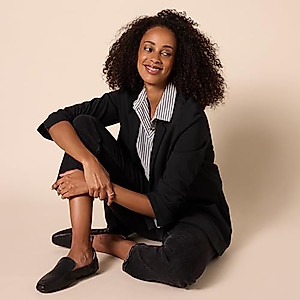 Amazon Essentials Women's Square Toe Soft Slip on Loafer, Black Faux Leather, 12