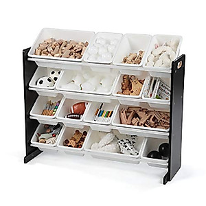 Humble Crew, Black with White Extra-Large Supersized Storage Organizer, Plastic Bins & Espresso/White Kids Book Rack Storage Bookshelf, 4 Tiers