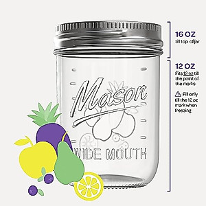 SEWANTA Wide Mouth Mason Jars 16 oz With mason jar lids and Bands, mason jars 16 oz - For Canning, Fermenting, Pickling - Jar Décor - Microwave/Freeze/Dishwasher Safe. (22)
