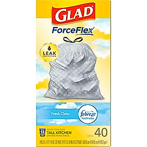 Glad OdorShield Tall Kitchen Drawstring Trash Bags, Fresh Clean, 13 Gallon, 40 Count (Packaging May Vary)