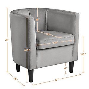 Yaheetech Accent Chair, Modern Velvet Armchairs with Big Ample Seat, Half Rounded Back, Cozy Upholstered Barrel Sofa Chair for Living Room Bedroom Waiting Room, Gray