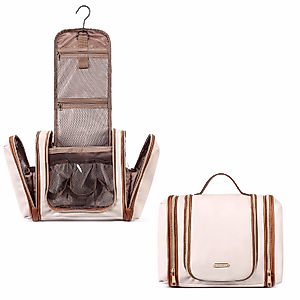 CLUCI Toiletry Bag Travel Bag, with Hanging Hook Water-resistant Makeup Cosmetic Bag Travel Organizer for Accessories Shampoo Full Sized Container Toiletries, Off White